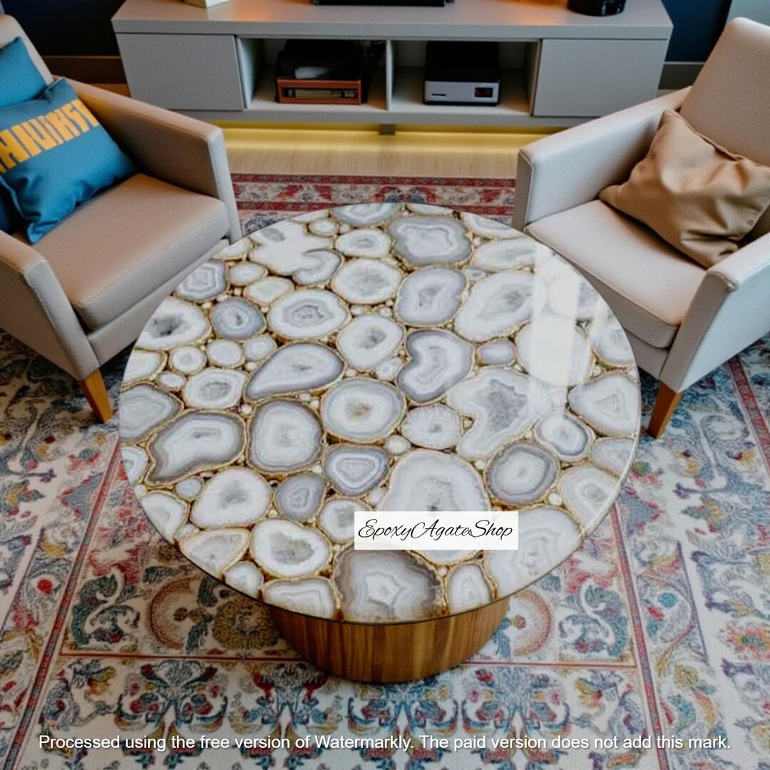Handmade Round Agate Table Top | Gold Vein Inlay, Luxury Stone ...