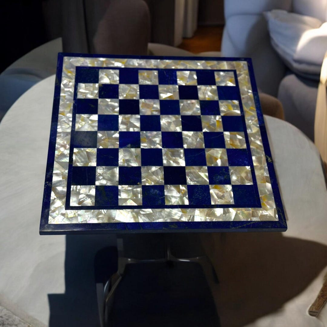 Square Marble Chess Table Top Luxurious Precious Lapis With Mother of ...