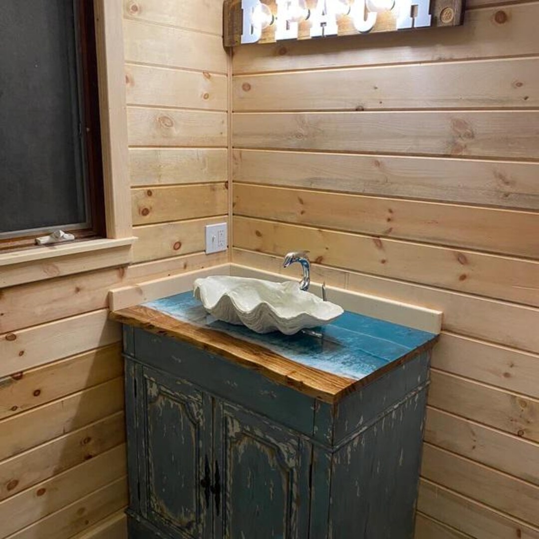 Custom Order Bathroom Countertop Slab Epoxy Ocean Waves Wooden Resin ...