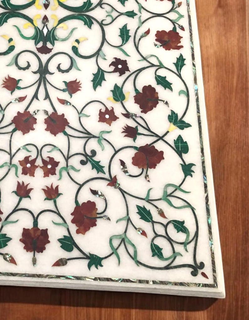 Custom White Marble Dining Table Top Semi Precious Stone Pietradura ...