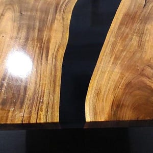Rectangle Black Epoxy Resin Dining Table With Iron Legs Live Edge ...