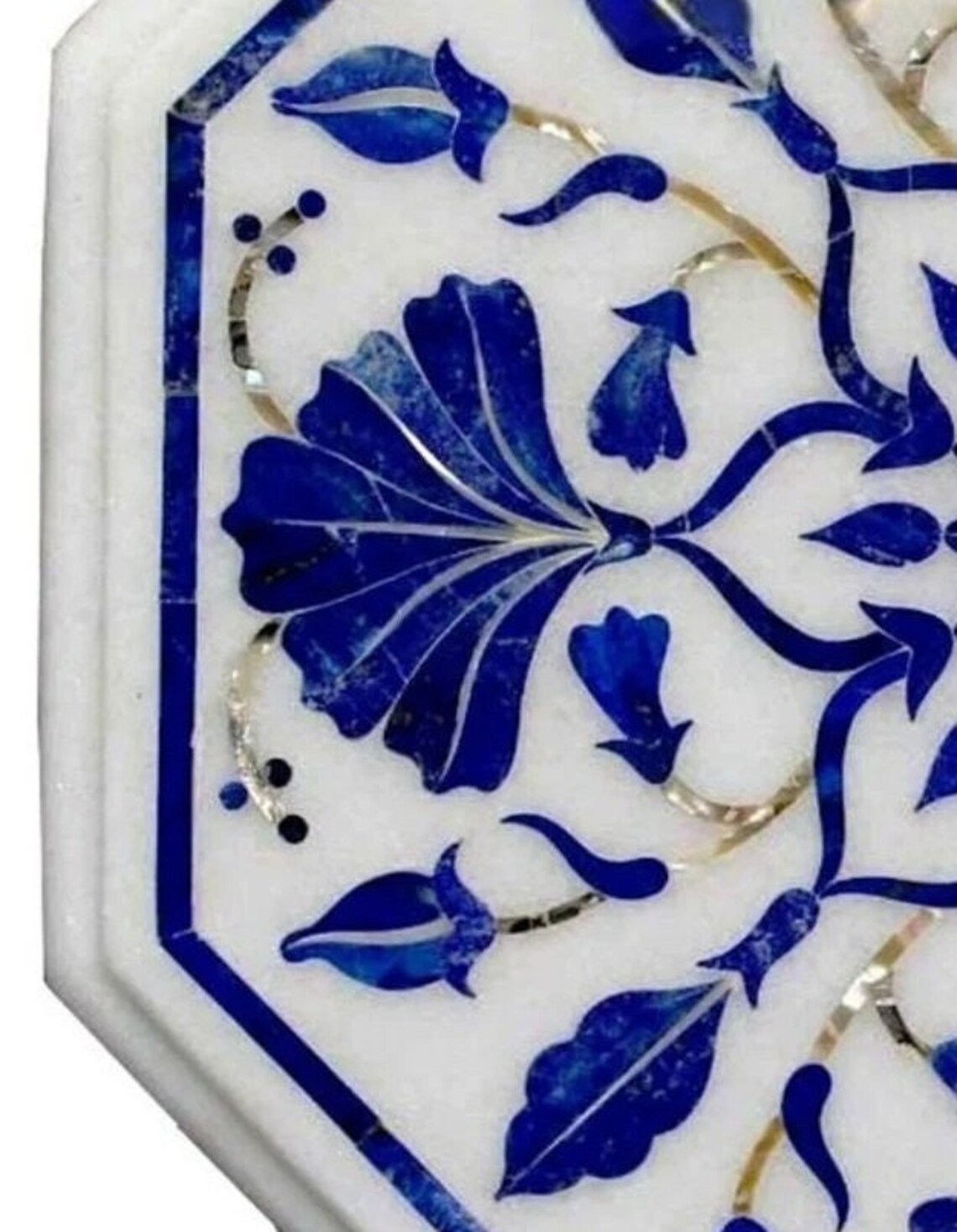 White Marble Bedside Table Top for Bedroom Interior Luxury Lapis Lazuli ...