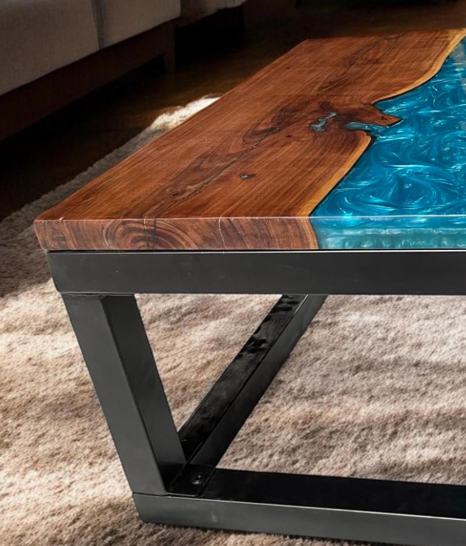 Square Epoxy Resin Table With Stand Countertop for Cafeteria Interior ...