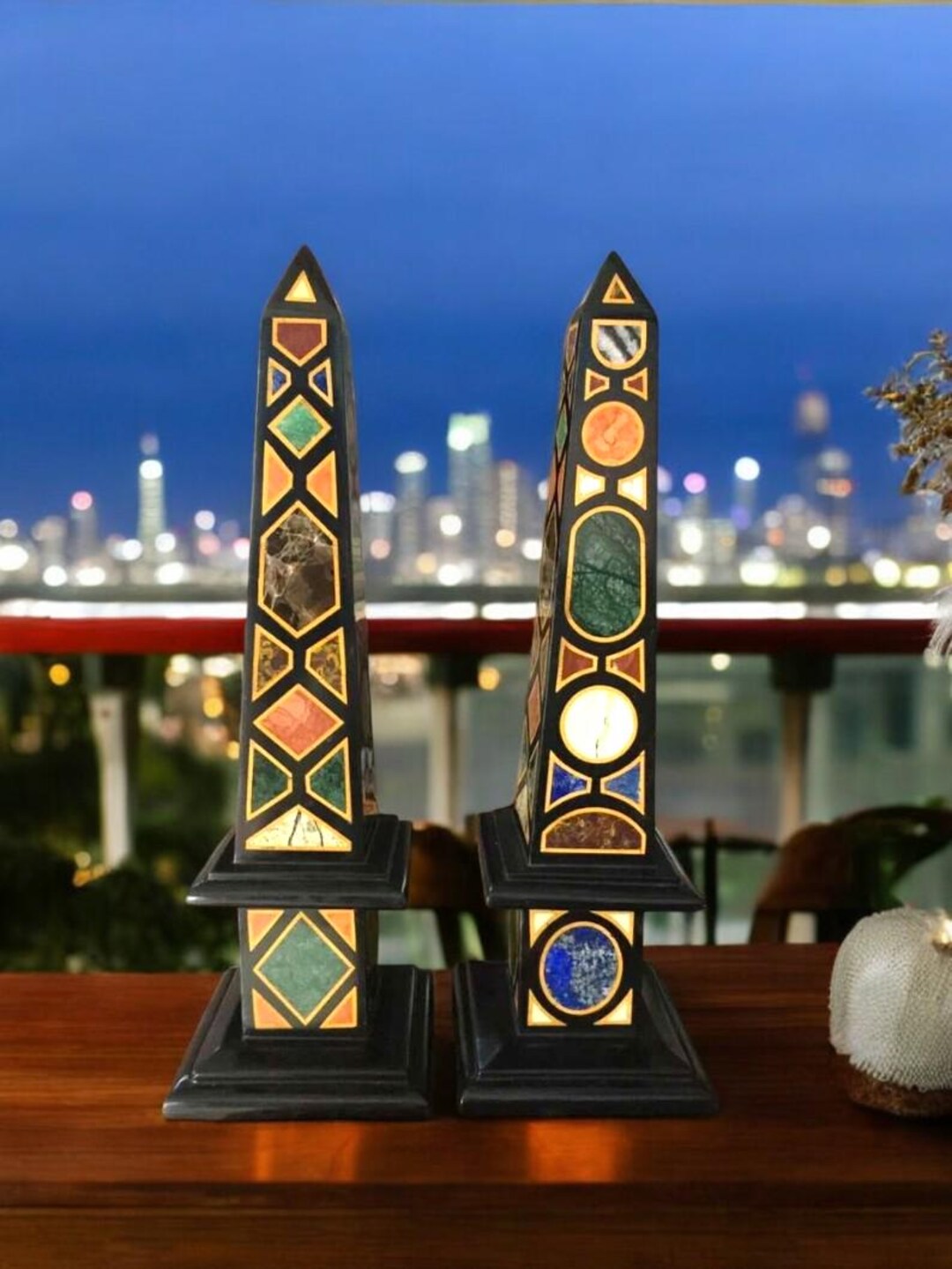 Black Marble Inlay Obelisks: Handmade Marquetry Home Decor, Set of 2 - Etsy