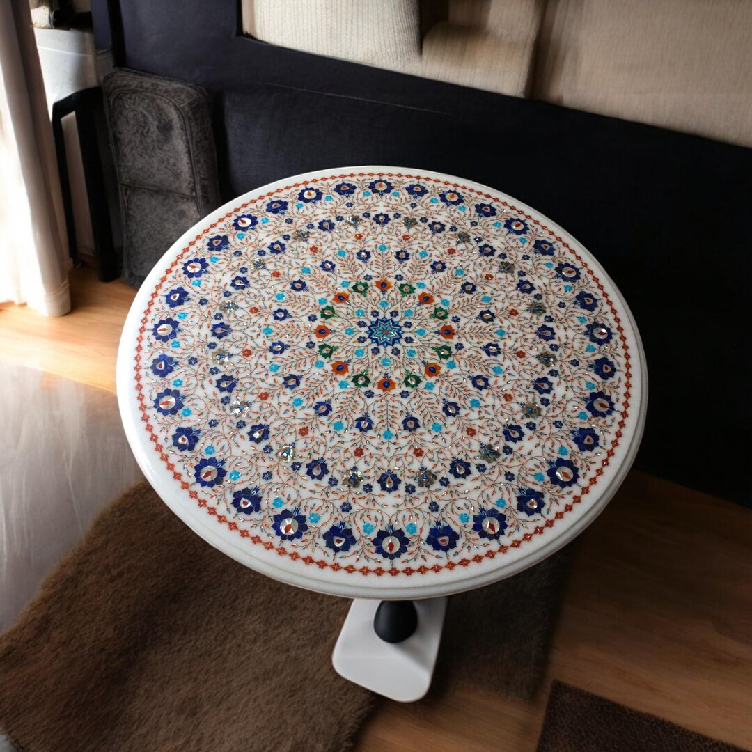 Round White Marble Dining Table Top Console Bra Office Desk Semi ...