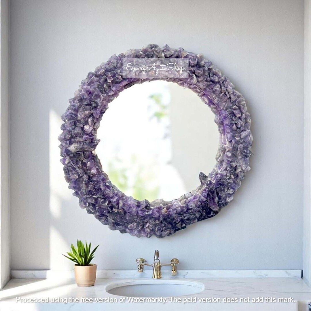 Amethyst Quartz Mirror: Handmade Crystal Wall Hanging, Decorative ...