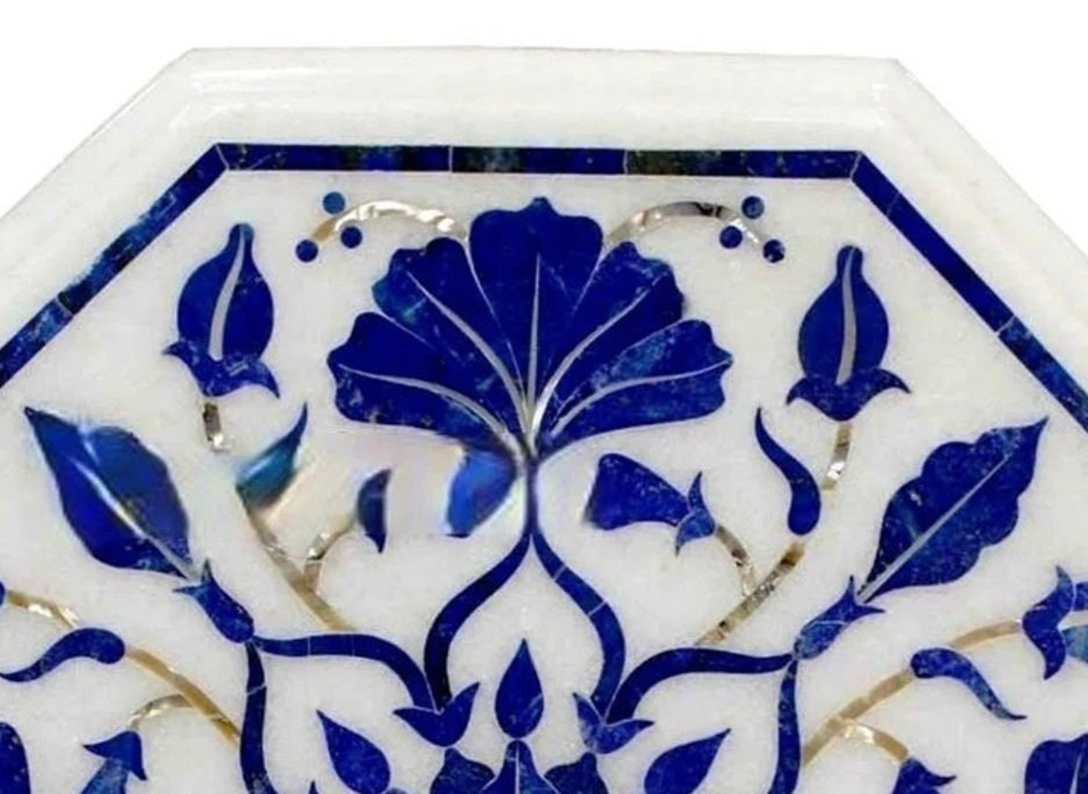 White Marble Bedside Table Top for Bedroom Interior Luxury Lapis Lazuli ...