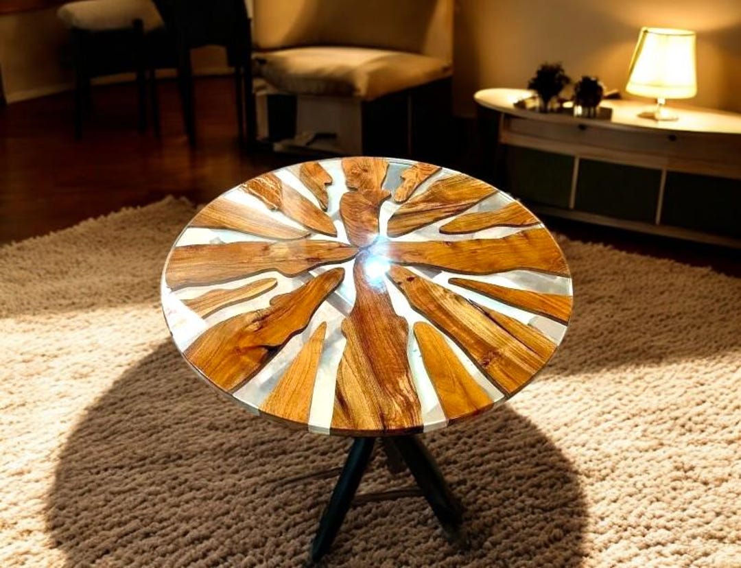 Acacia Live Edge Coffee Table Tops With Clear Epoxy Resin Handmade Mid ...