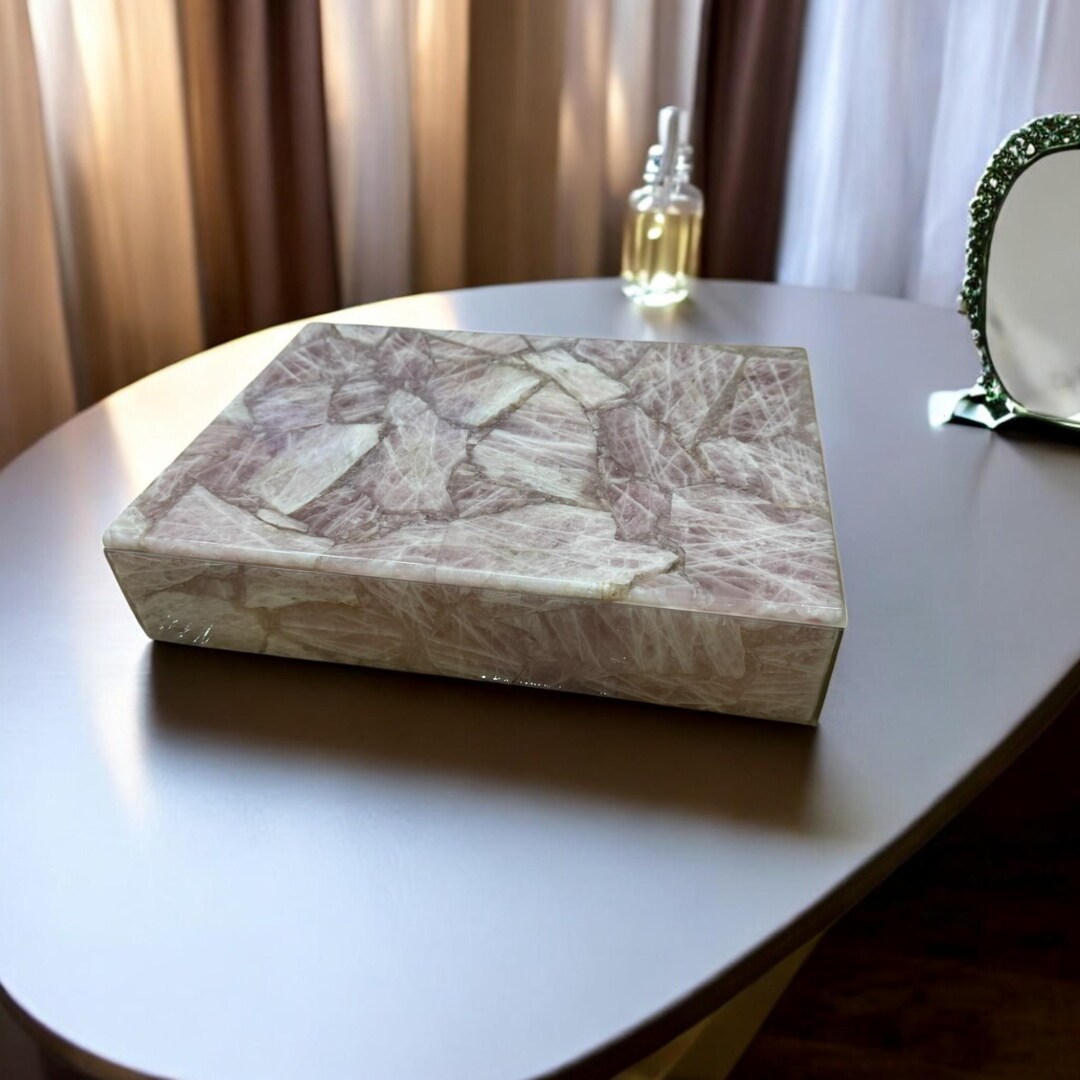 6x4x2 Rectangle Rose Quartz Storage Jewelry Box Random Pink Gemstone ...