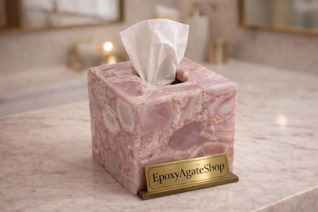 Handmade Pink Agate Stone Tissue Box Cover, Elegant Bathroom Decor - Etsy