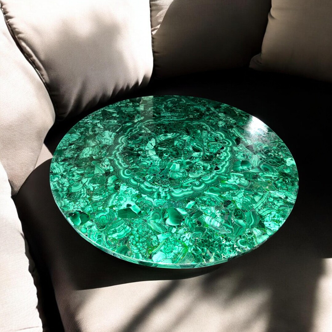 Round Malachite Sofa Center Table Top Handmade Art Random Stone Console ...