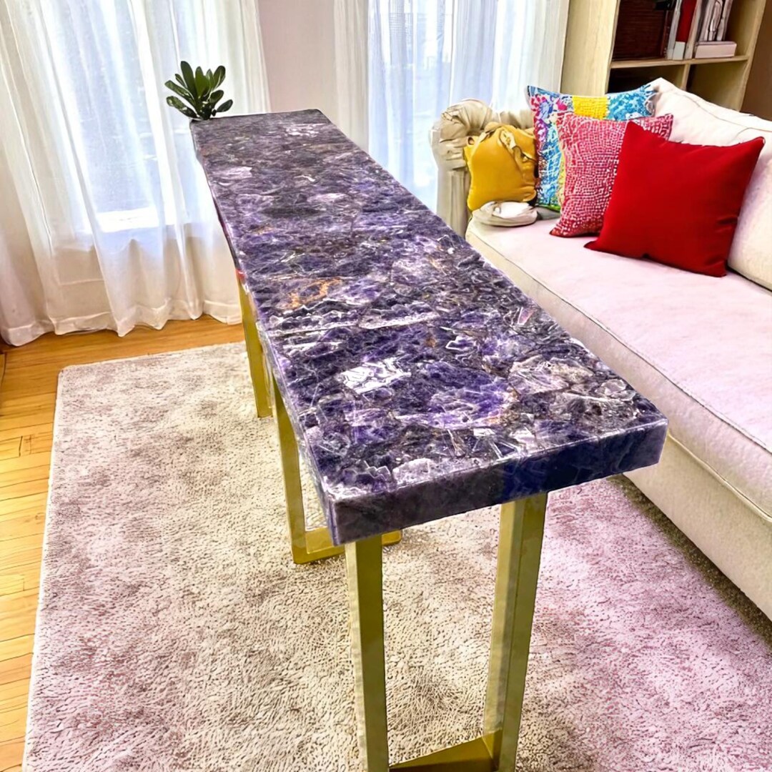 Purple Amethyst Stone Dining Table for Kitchen, Countertop, With Iron ...