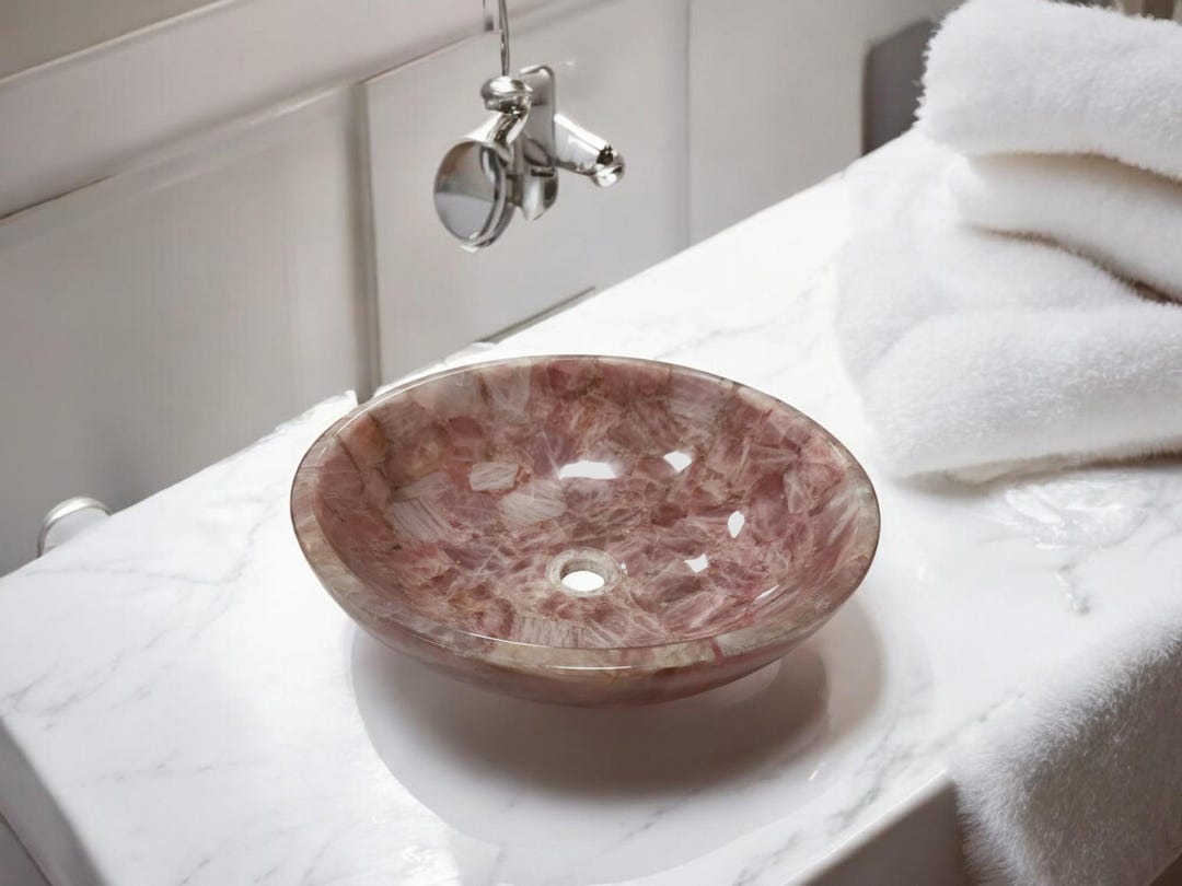 Crystal Rose Quartz Stone Wash Basin Vanity Slabs Kitchen for ...