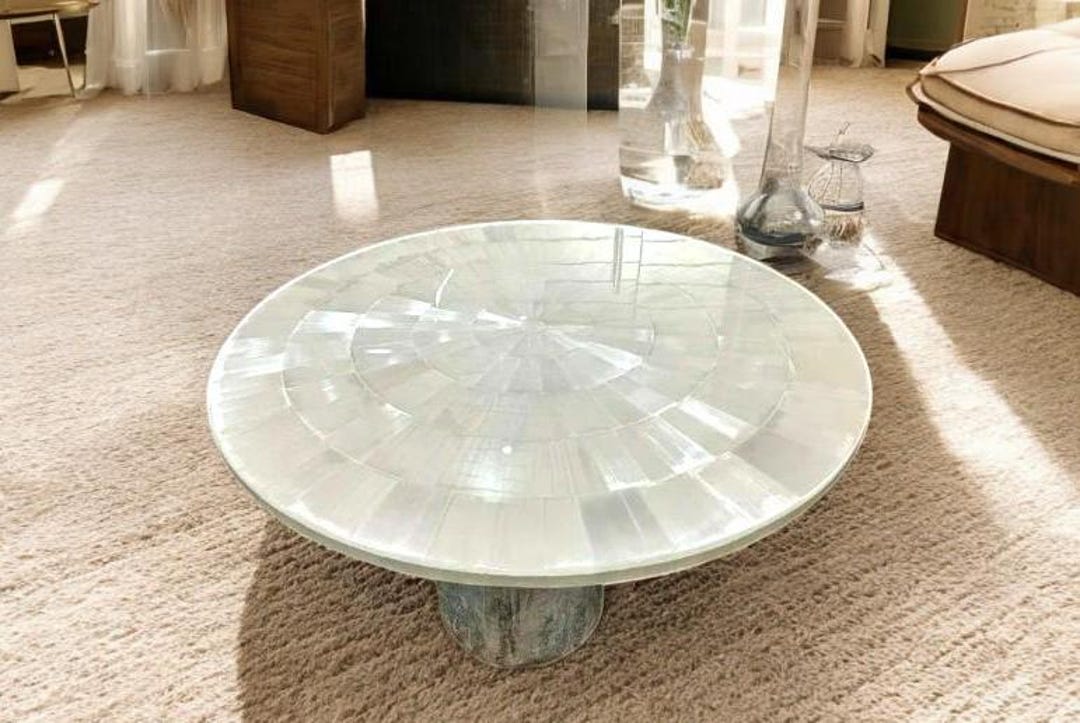 Handmade Selenite Coffee Table Top: Round Gemstone Accent Table - Etsy