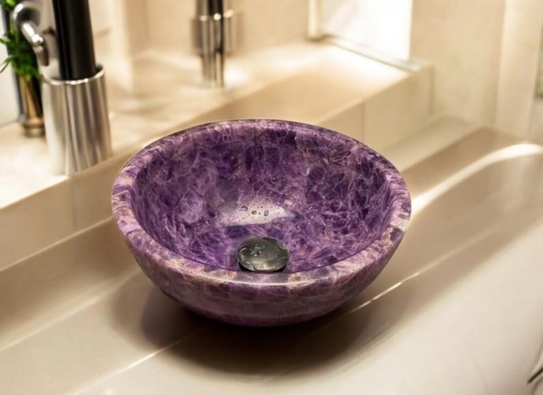 Round Amethyst Stone Wash Basin Vanity Tops for Spa Handmade Arts ...