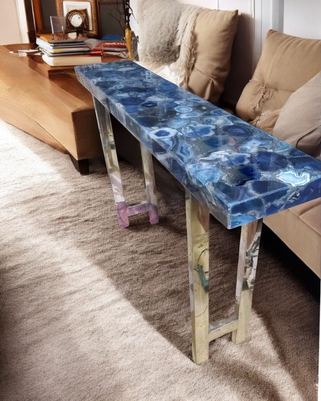 Blue Agate Stone Console Table Tops for Entryway Decor Custom Order ...