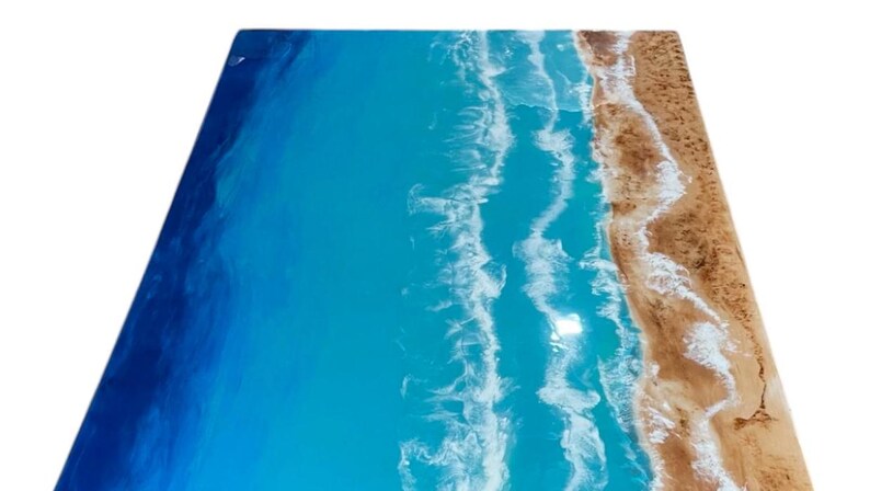 Rectangle Ocean Wave Blue Resin Epoxy Dining Table Kitchen Slab ...