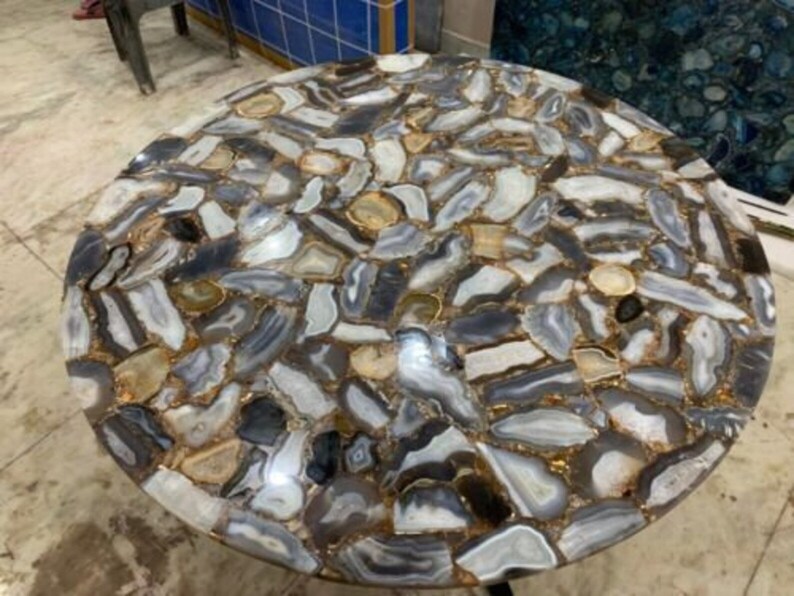 Wild Agate Coffee Table, Geode Agate Table, Agate Round Outdoor Dine ...