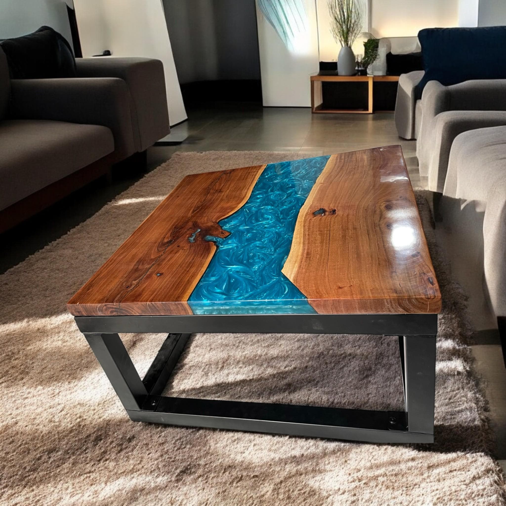 Square Epoxy Resin Table With Stand Countertop for Cafeteria Interior ...