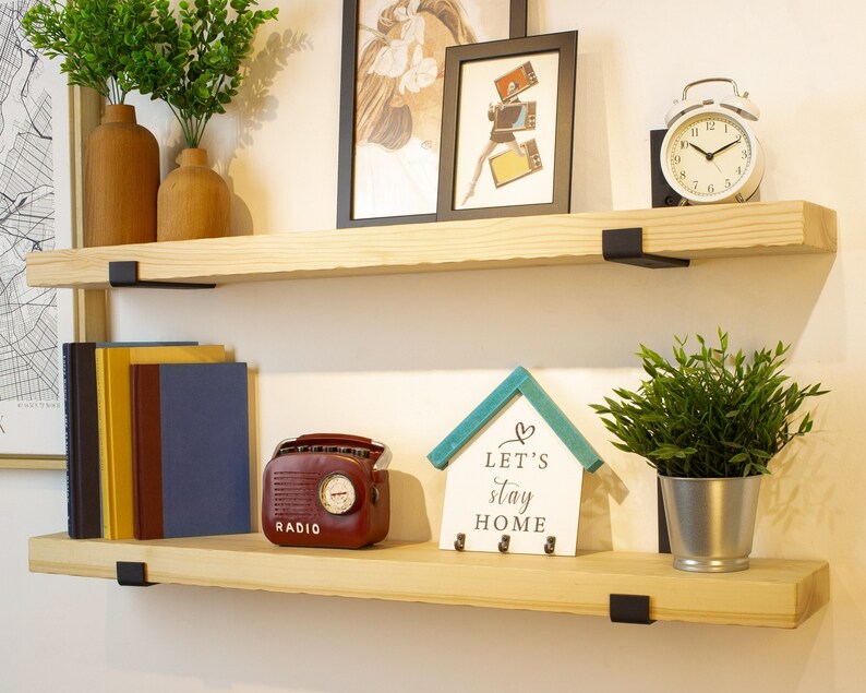 Farmhouse Floating Shelf With Black Metal Brackets Bathroom, Bedroom ...