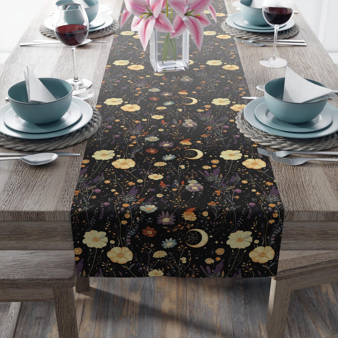 Celestial Witchy Table Runner, Dark Cottagecore Table Runner, Gothic ...