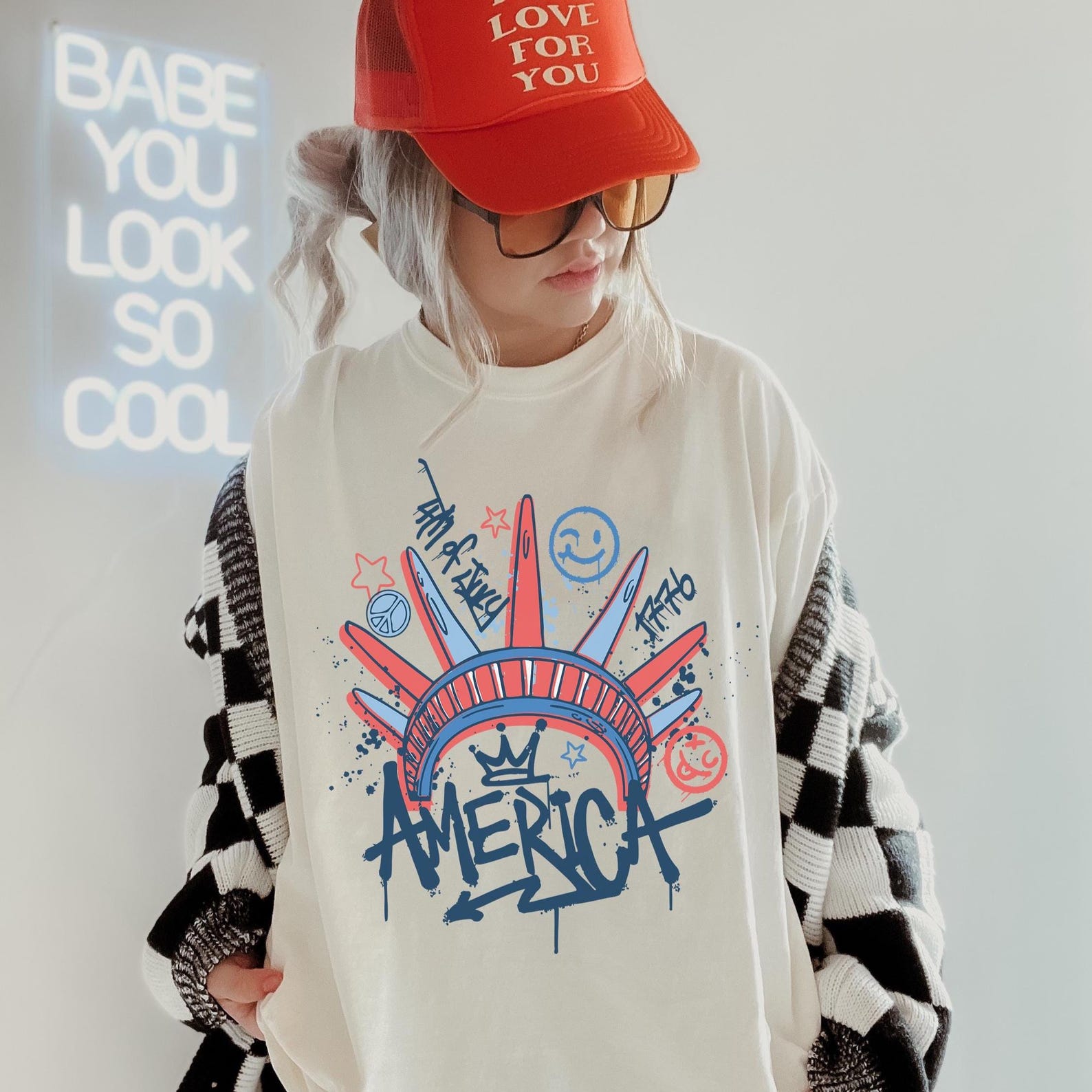Graffiti America T-shirt, Fourth of July T-shirt, Liberty T-shirt ...