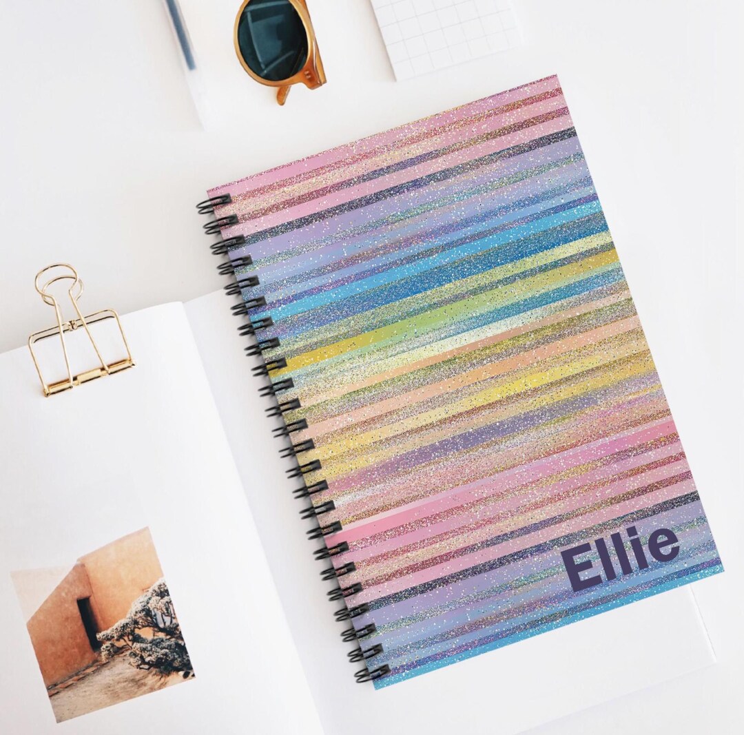 Custom Glitter Rainbow Journal, Personalized Glitter Rainbow Notebook ...