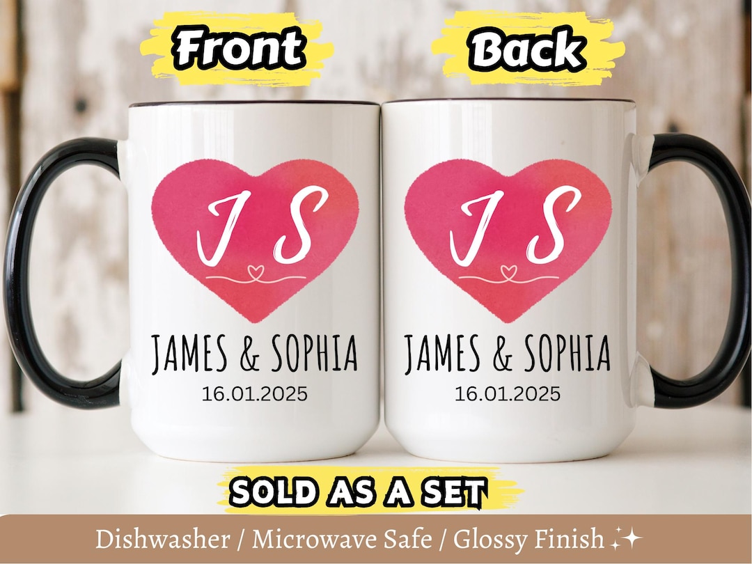Mr and Mrs Mugs, New Bride and Groom Set, Personalized Wedding Mugs Set ...