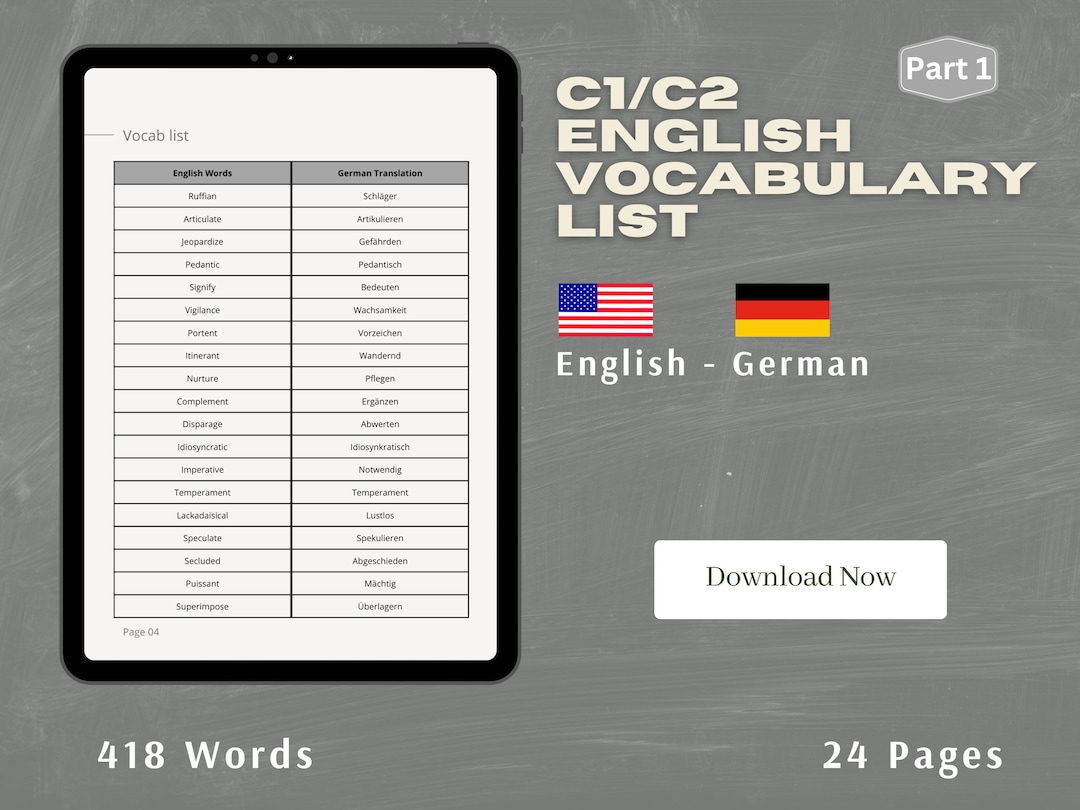 C1/C2 English/german Vocabulary List Part 1 - Over 400 Words - Instant ...