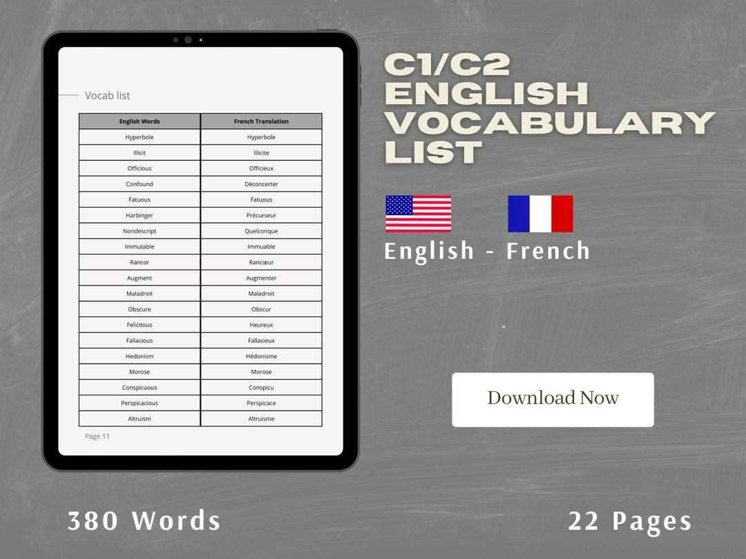 C1/C2 English/french Vocabulary List - Almost 400 Words - Instant ...