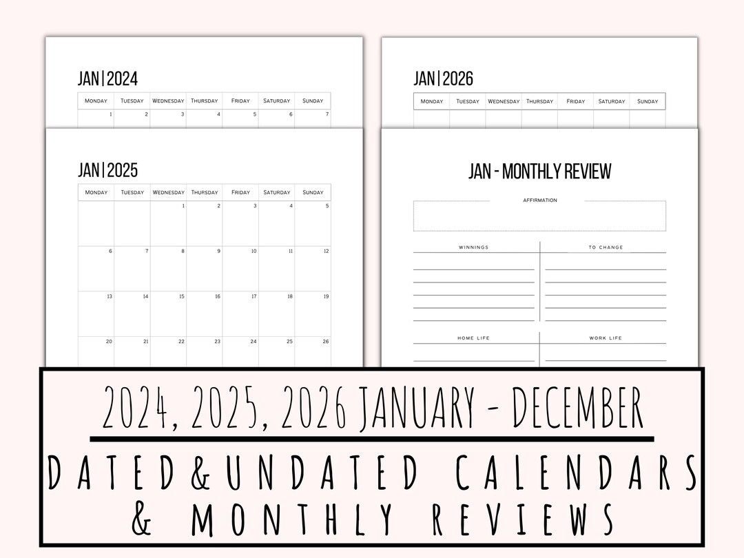 2024 2025 2026 Dated & Undated Monthly Calendars, Overview, Review, Jan ...