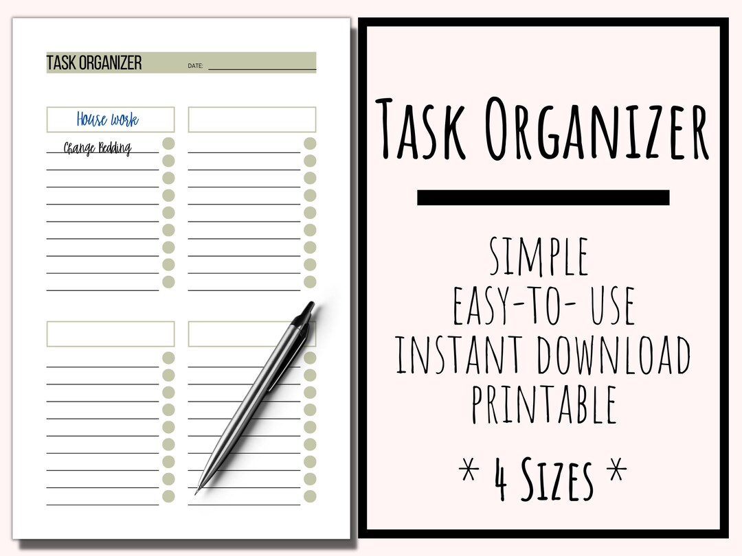 Simple Task Organizer Planner, Tracker, Daily, Printable, Instant ...