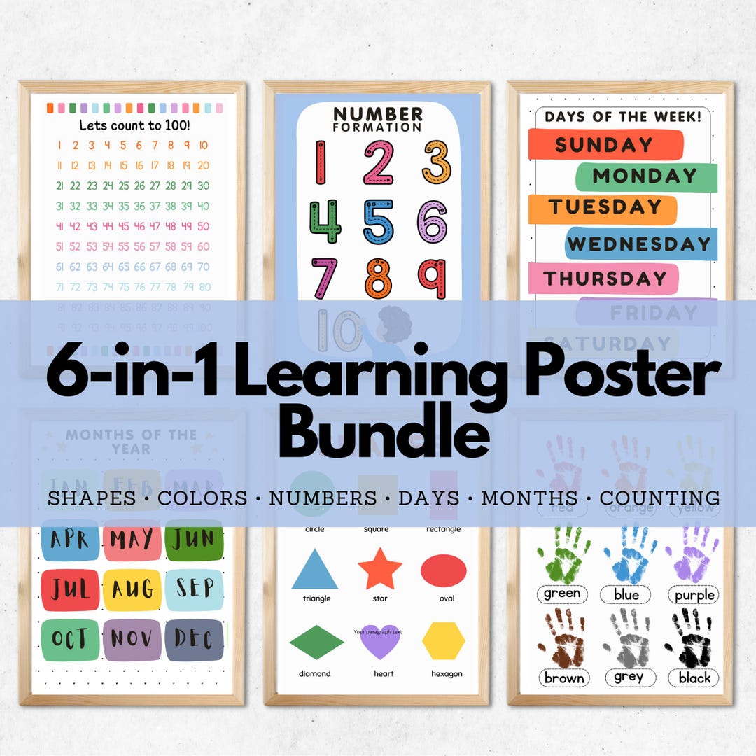 Printable Educational Poster Bundle for Kids | Shapes, Colors, Numbers ...