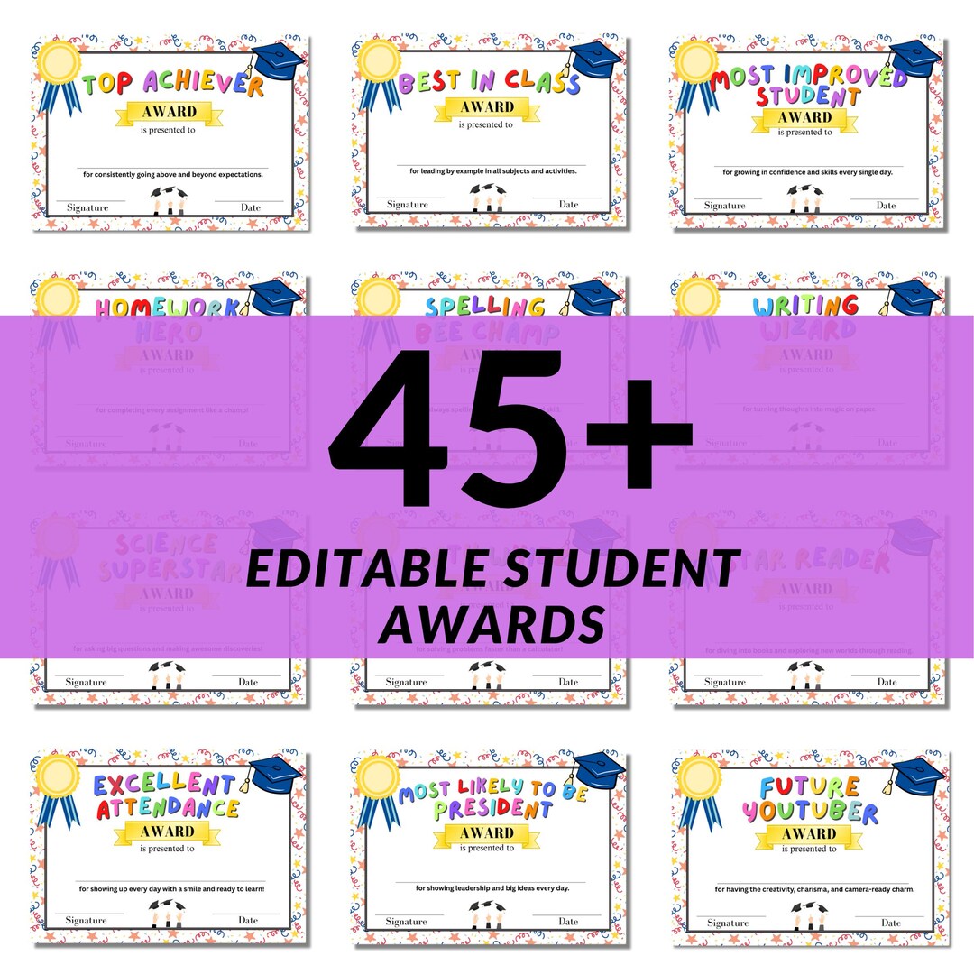 45+ Editable Student Awards | End of Year Certificates | Classroom ...
