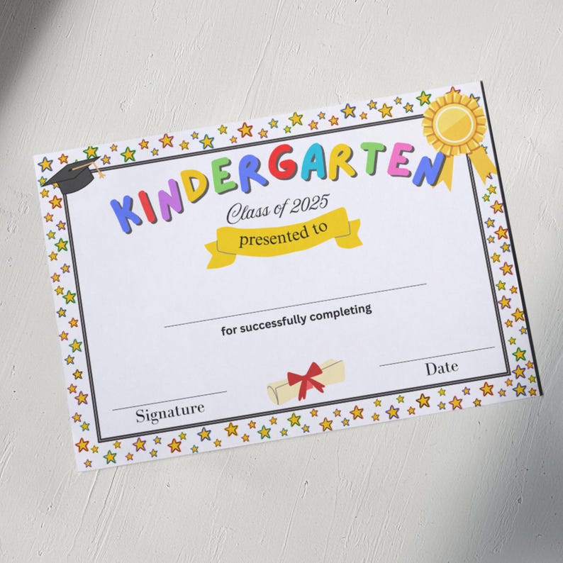 Editable Kindergarten Graduation Certificate 2025 | Printable Diploma ...