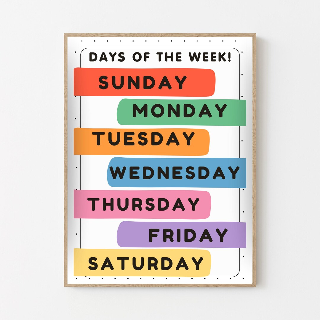 Colorful Days of the Week Poster | Digital Download | Preschool ...