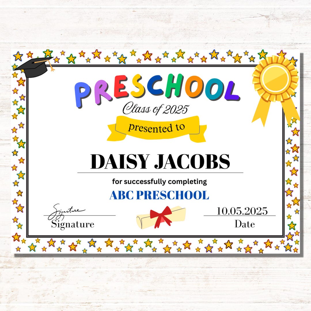 Editable Preschool Graduation Certificate 2025 | Printable Diploma ...