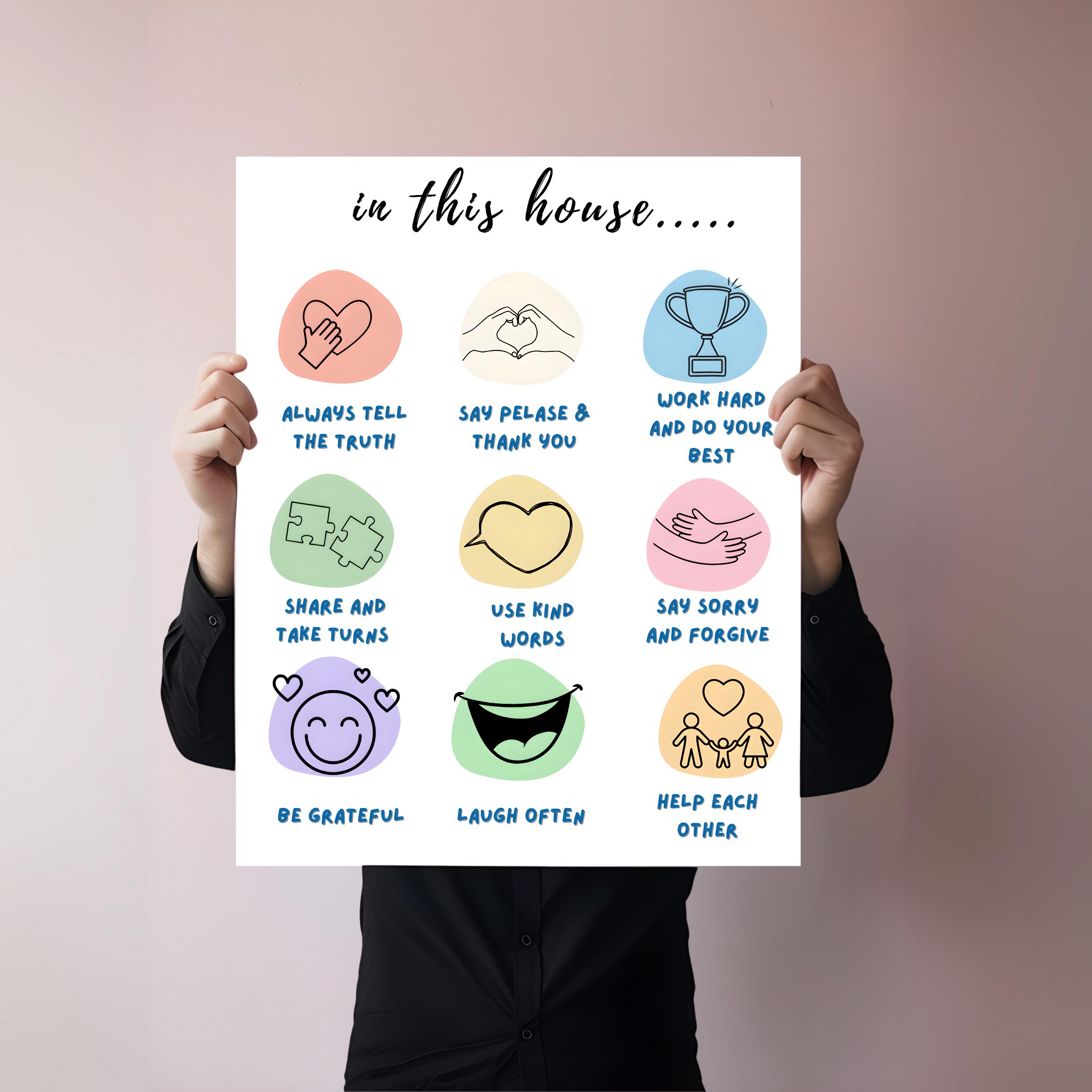 In This House Family Rules Poster – Digital Wall Art for Kids Room ...