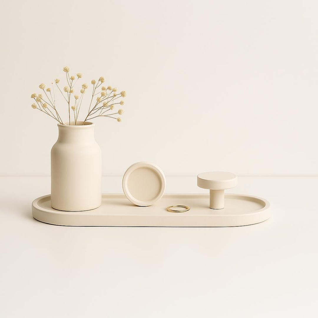 Knob, Tray, Vase, Minimalist Decorative Ornament, Handmade Beige Vase ...