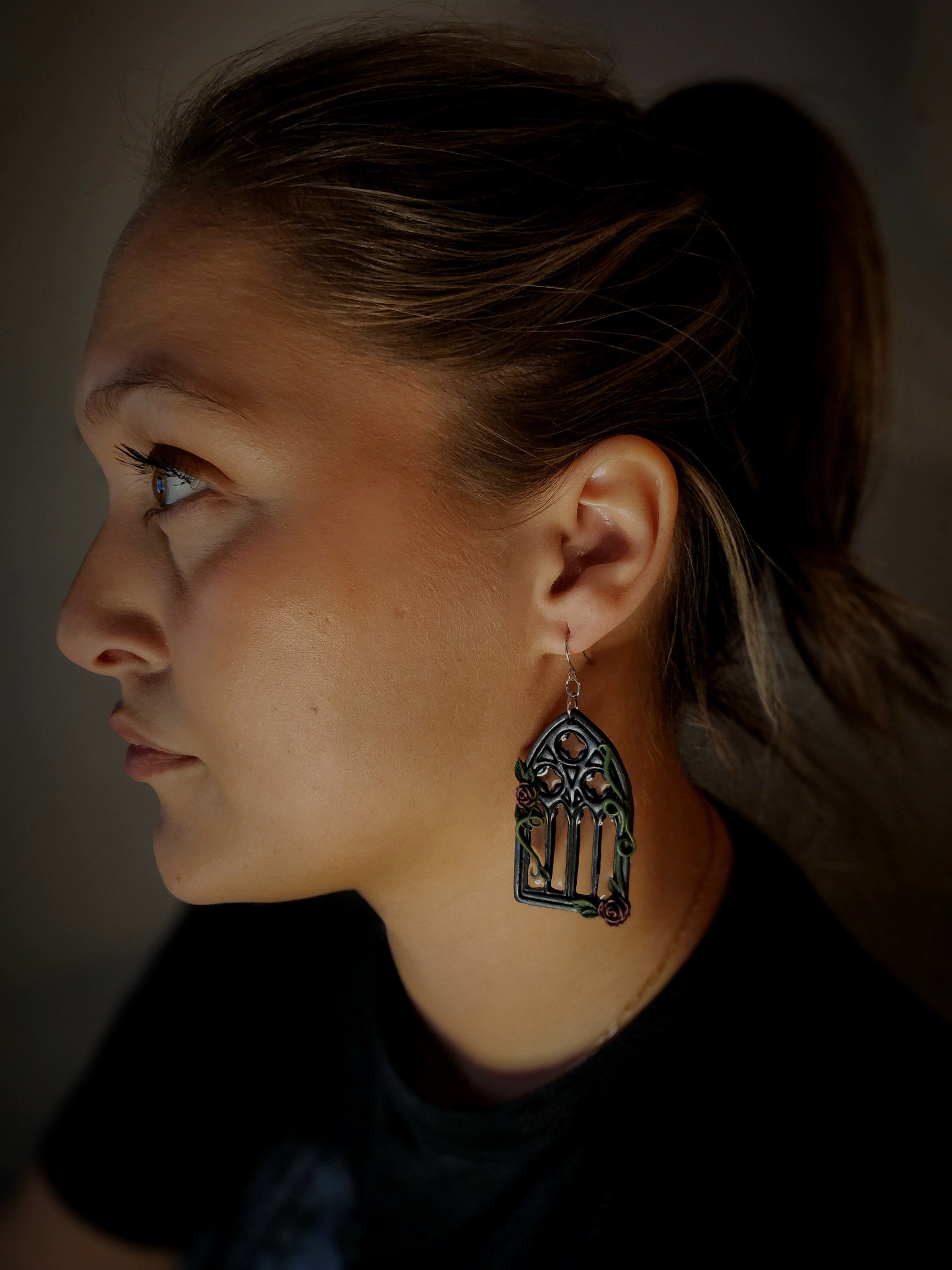 Floral Gothic Window Polymer Clay Earrings Handmade Alternative ...