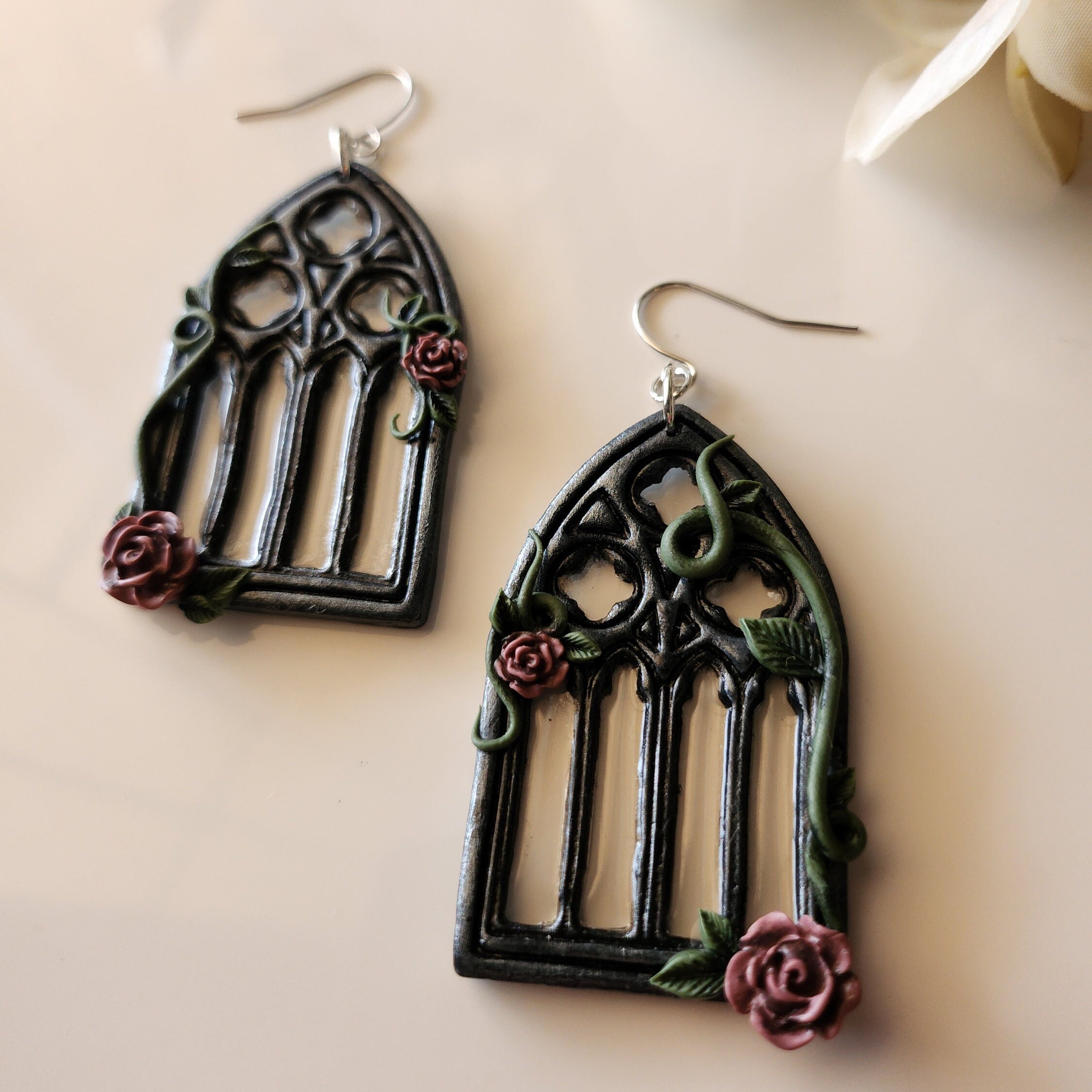 Floral Gothic Window Polymer Clay Earrings Handmade Alternative ...