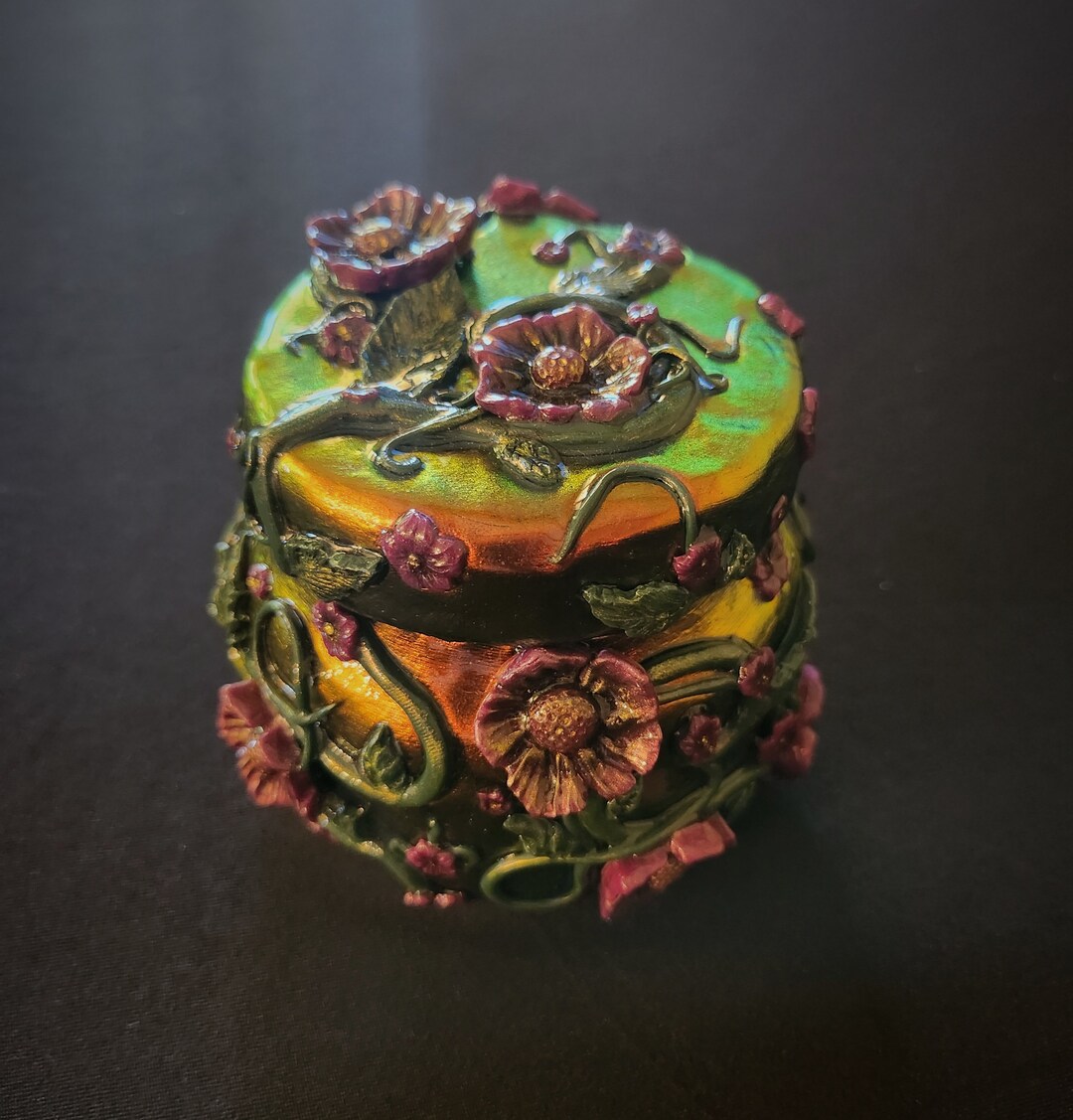 Floral Polymer Clay Stash Jar 8oz Glass Mason Jar Duo-chrome Discreet ...