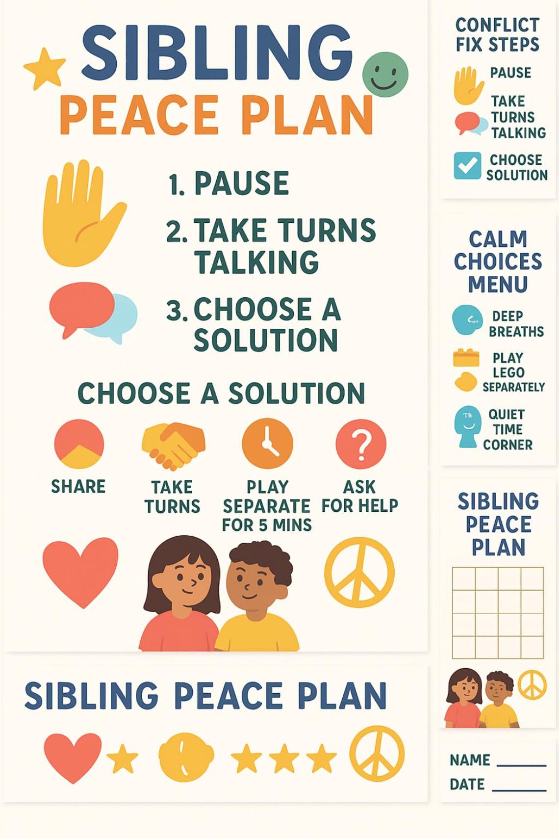 Sibling Peace Plan Pack | Printable Conflict Resolution System for Kids ...