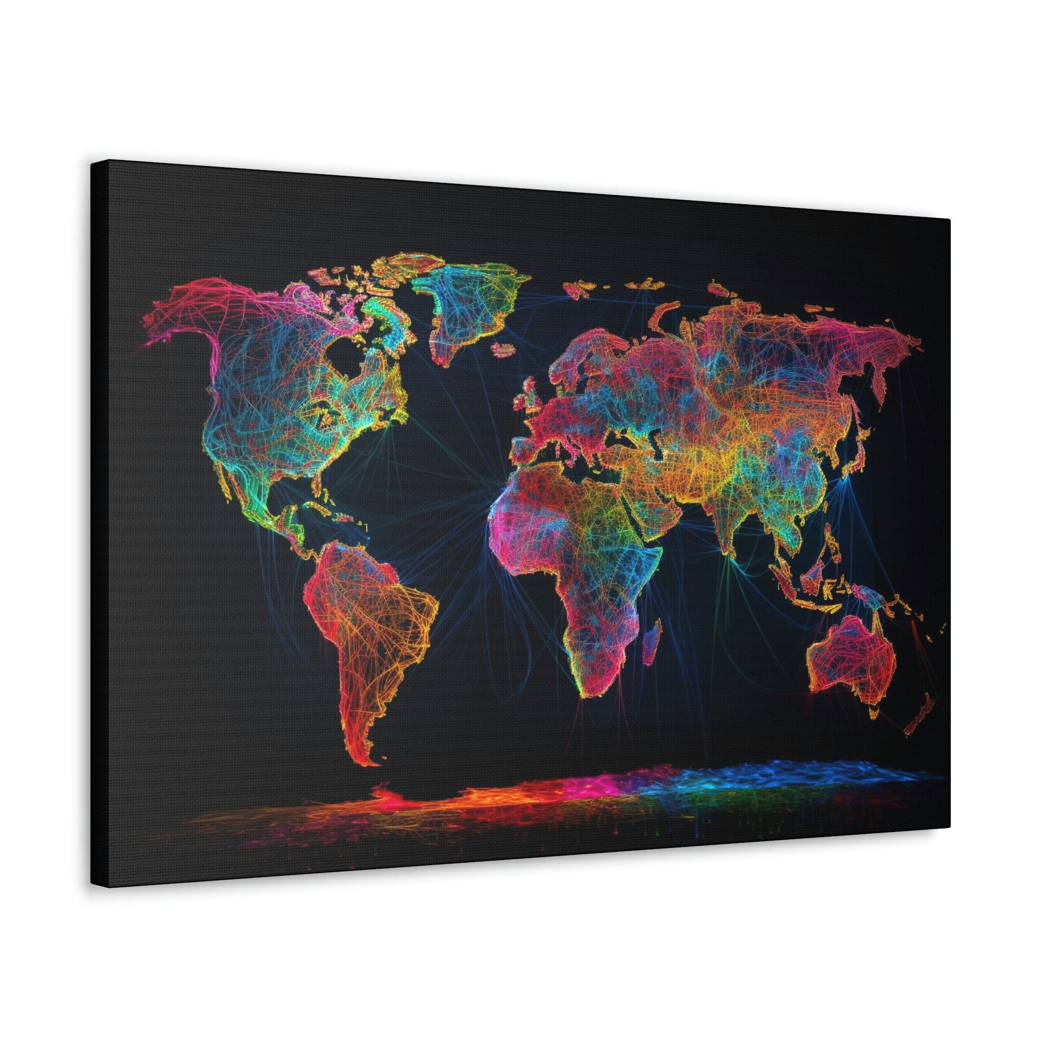 Neon World Map Wall Art - Vibrant Colors on Black Background - Premium ...