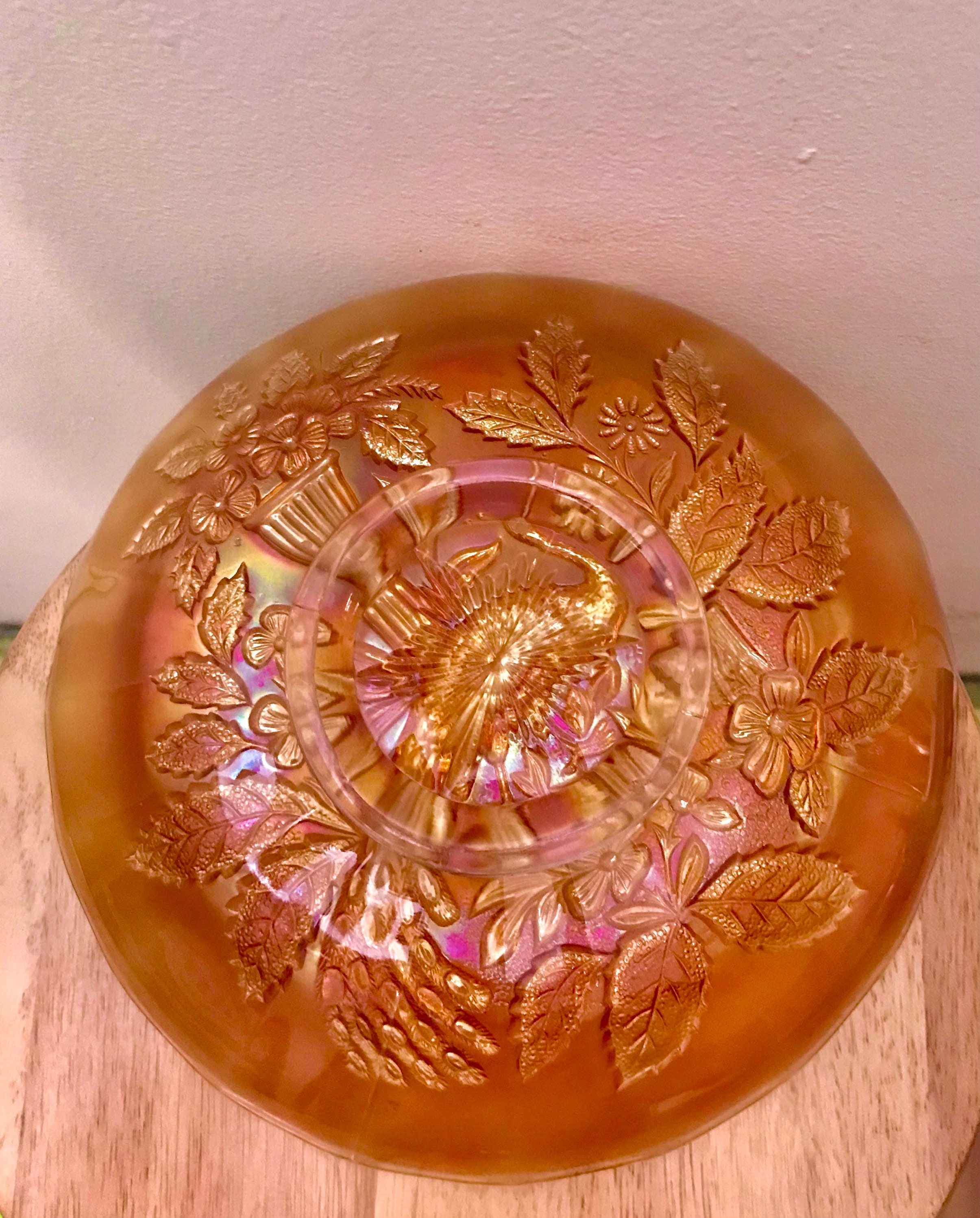 Rarest Marigold Northwood Carnival Glass Peacock & Urn Large Ice Cream ...