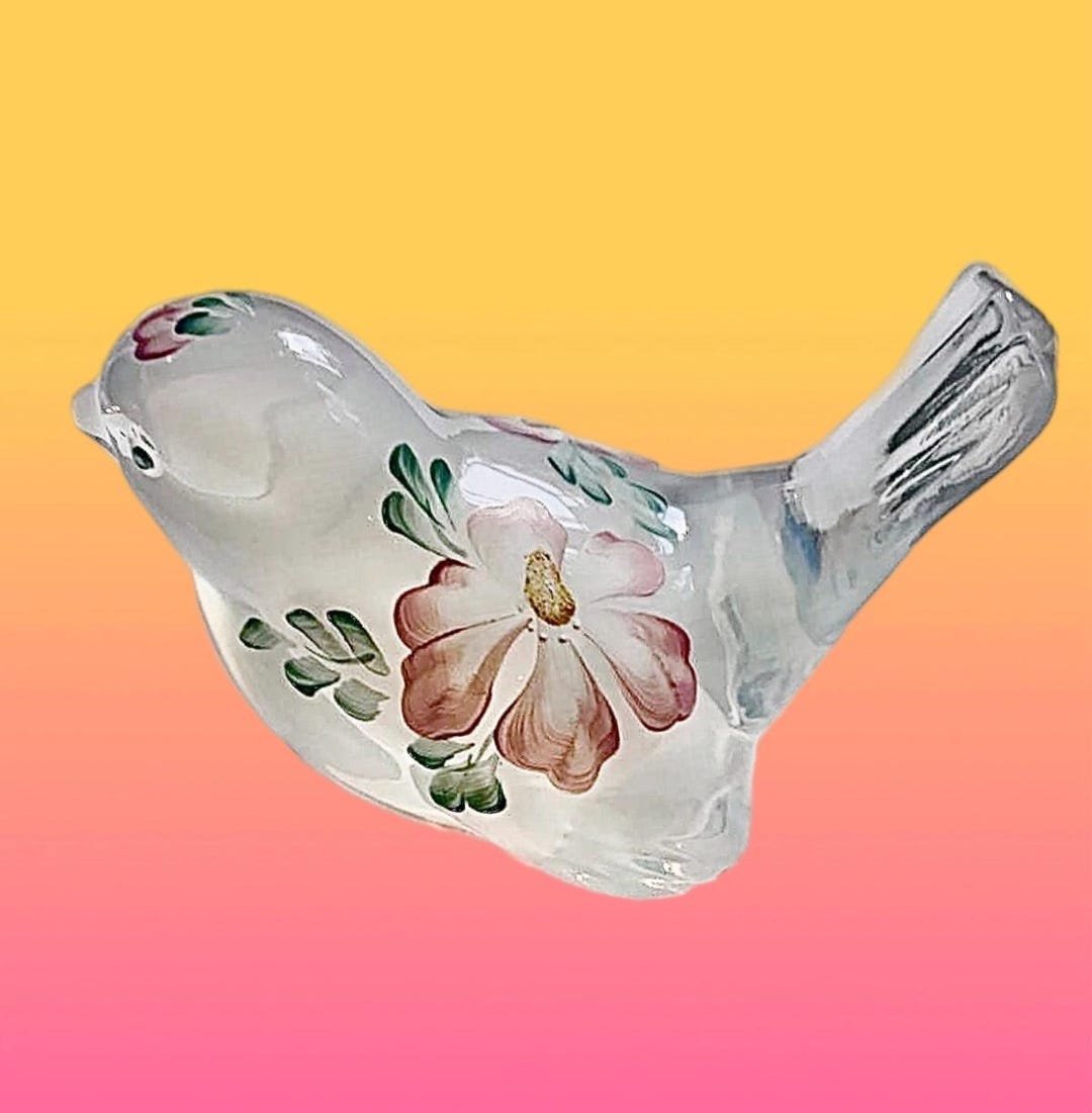 Vintage Fenton Art Glass Bird Figurine With Iridescent White Hue ...