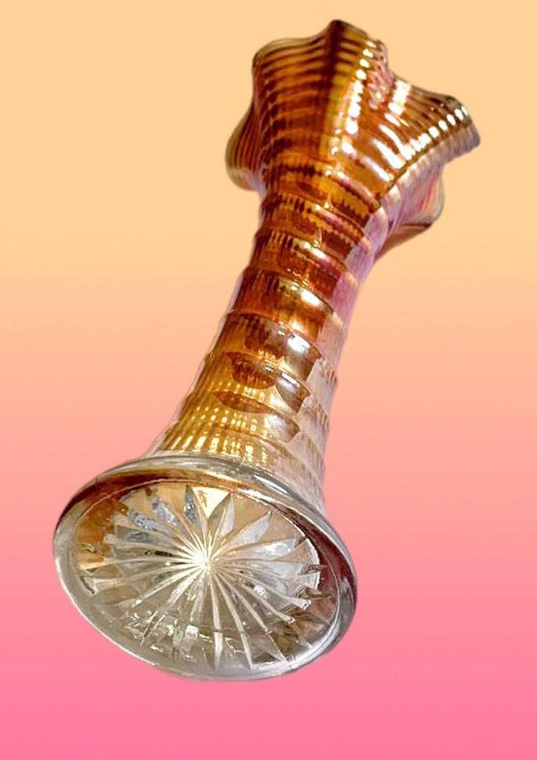 11" Butler Brothers Imperial Carnival Glass Vase - Iridescent Amber ...