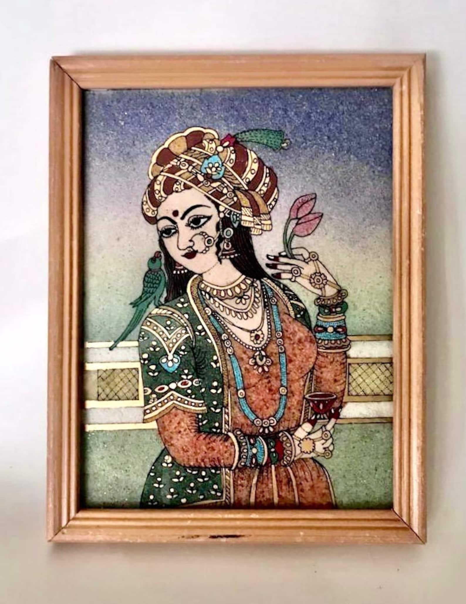 Wall Art Colorful Indian Royal Rajputana Rani Gemstones Painting, Gift ...