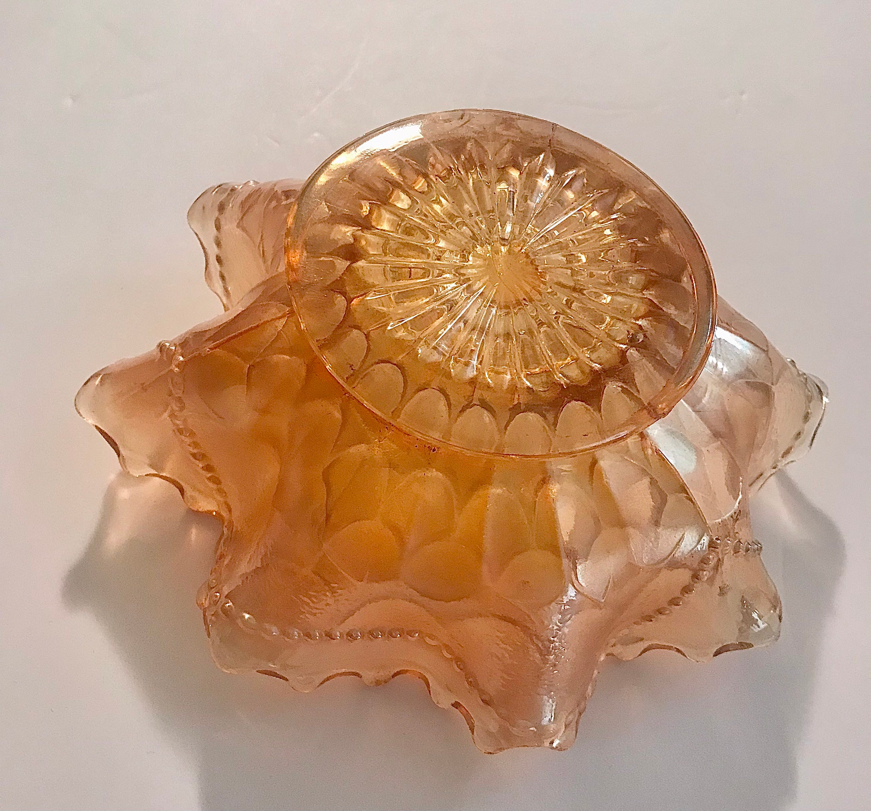 Dugan Marigold Carnival Glass Fish Scale & Beads Bowl - Etsy