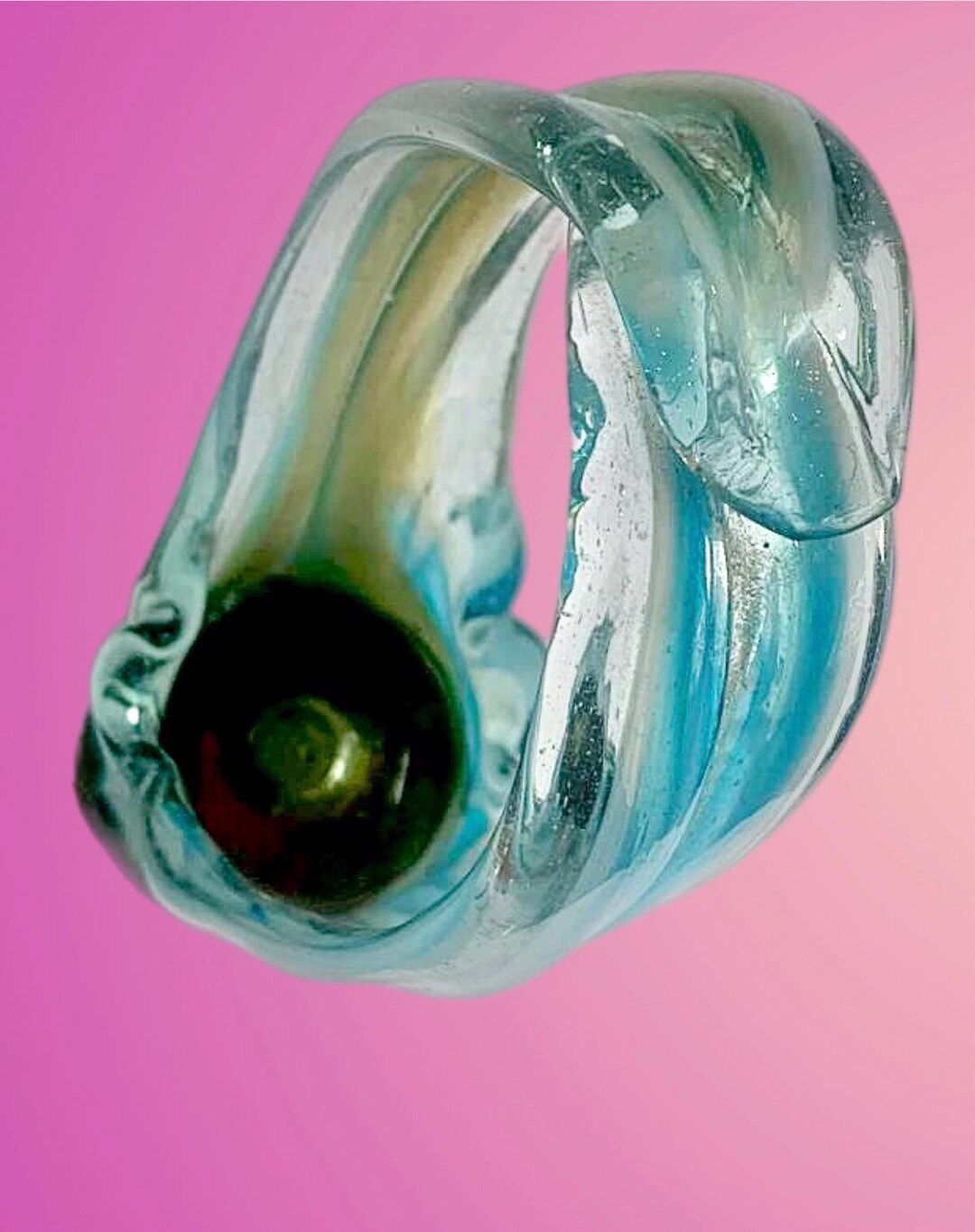 Teal & Green Swirl Art Glass Basket Vase - Split Swung Design, 12" Tall ...